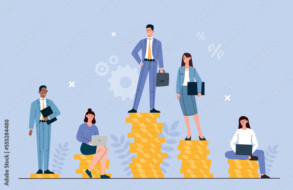 Differences in wages. Men and women with portfolios at different levels ...