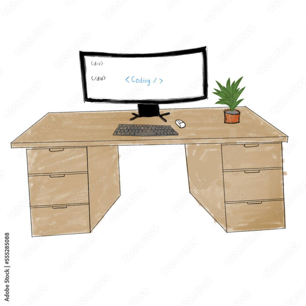 personal computer setup on a study table with a curved screen on which ...