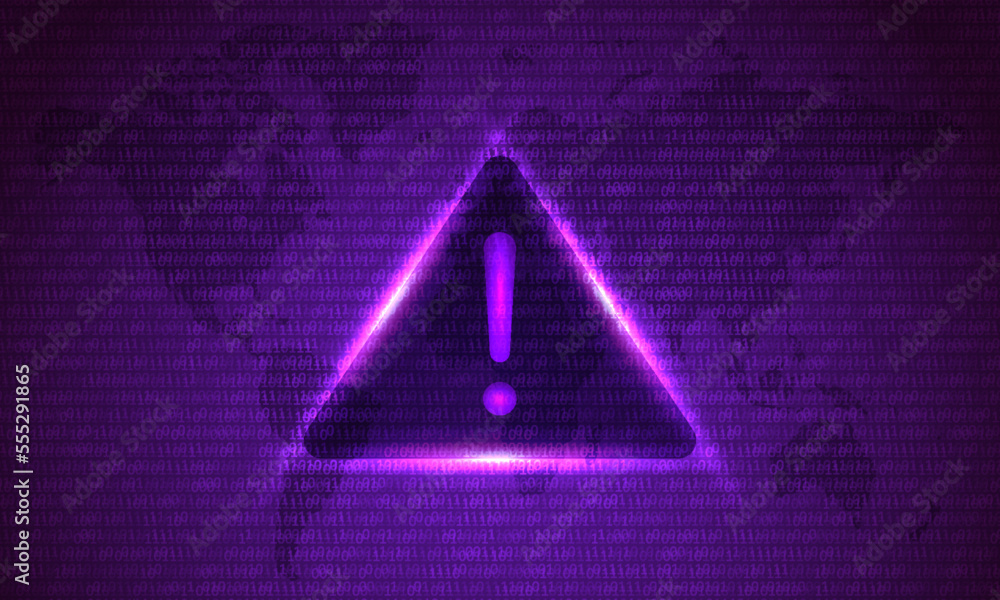 Attention Danger Hacking. Symbol on Map Dark Purple Background. Security protection Malware Hack ...