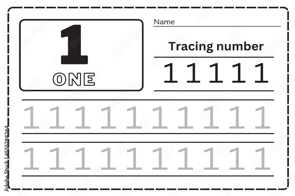 Number one tracing practice worksheet for kids learning to count and to ...
