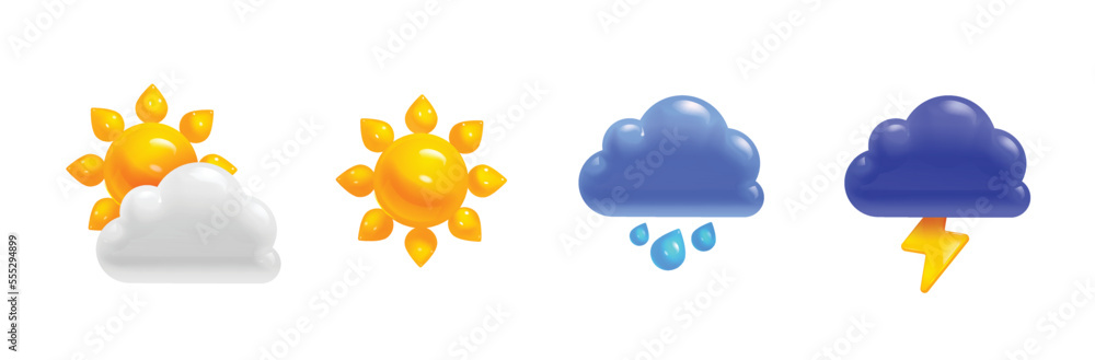 Cartoon Weather Icons in 3d Realistic Style Stock Vector | Adobe Stock