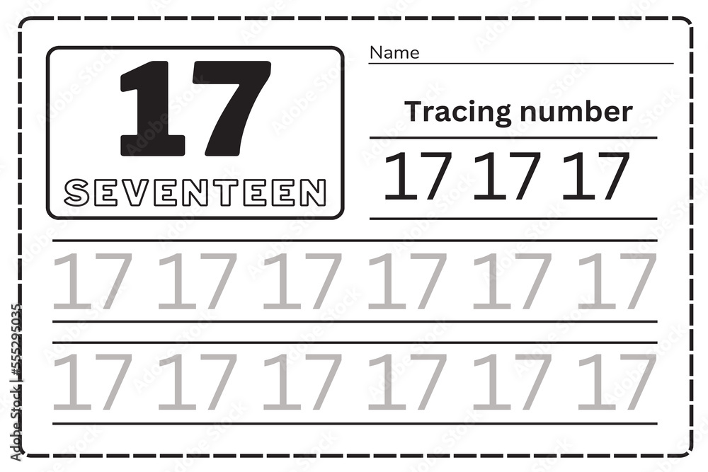 Number seventeen tracing practice worksheet for kids learning to count ... Number seventeen tracing practice worksheet for kids learning to count ...