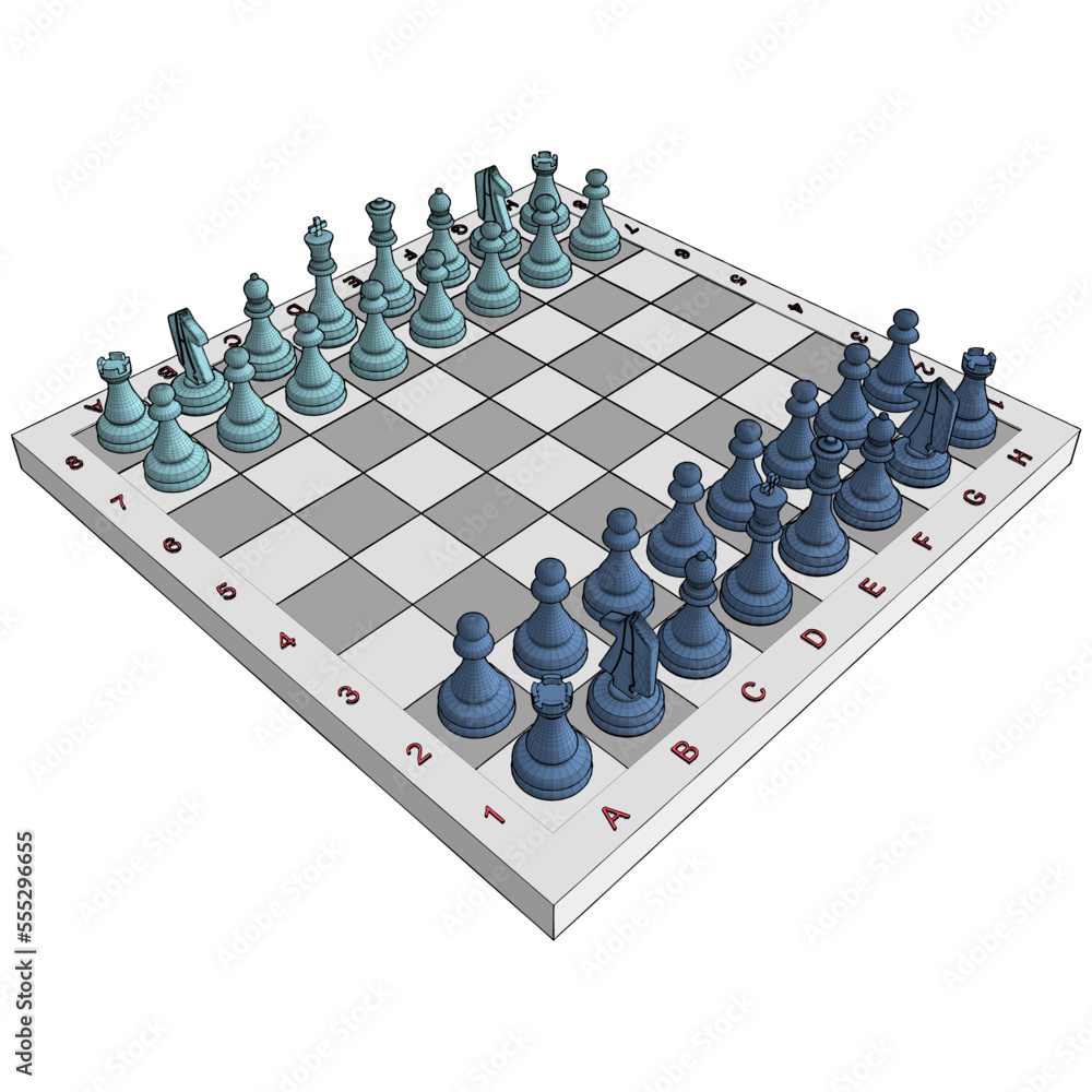 Chess Board With Chess Pieces Vector. Illustration Isolated On White ...