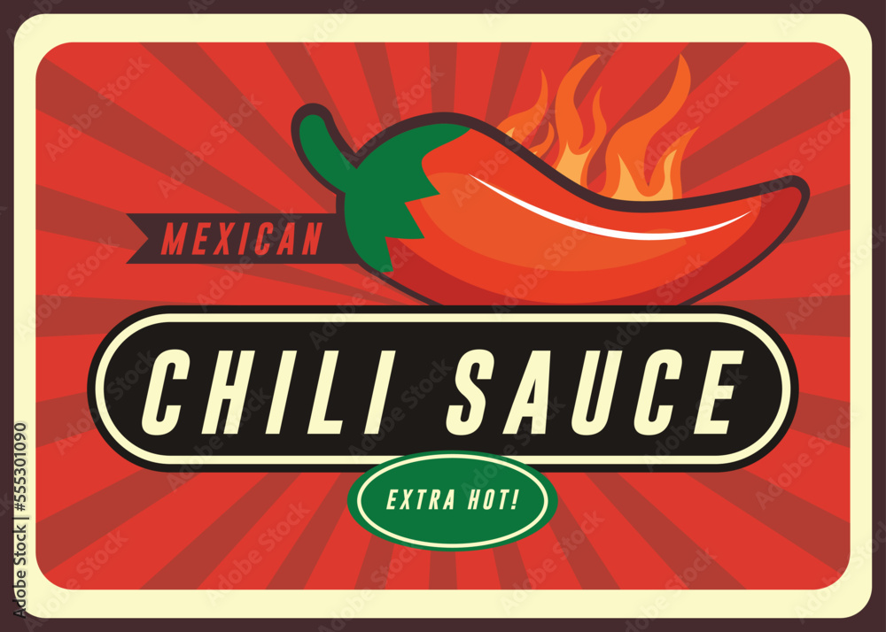 Chili sauce vintage tin sign food advertising poster vector template ...