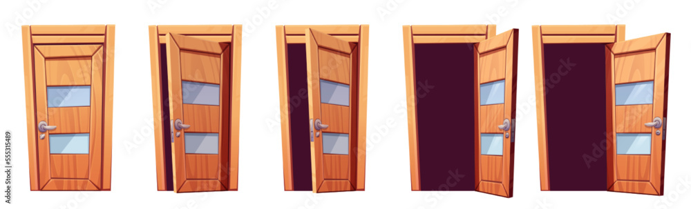 Open and closed room or front door. Animation sprite sheet with wooden ...