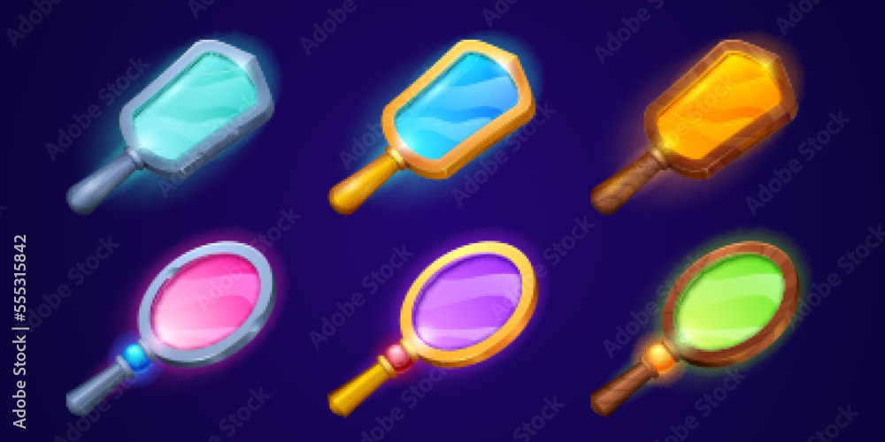 Magic hand mirrors with wooden, silver and gold frame. Fairytale ...