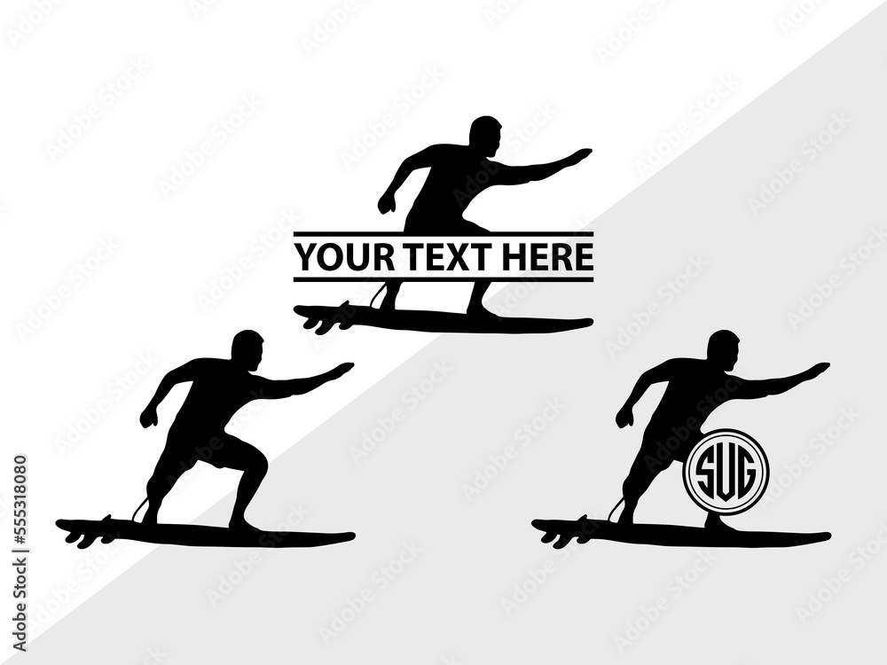 Surfing Monogram, Surfing Silhouette, Surfing SVG, Surfboard Svg, Surf ...