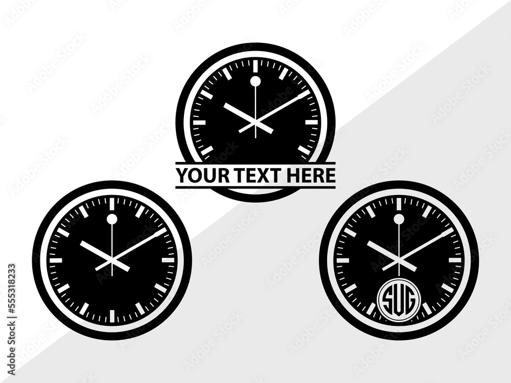 Wall Clock Monogram, Wall Clock Silhouette, Watch Svg, Clock Svg, Clock ...