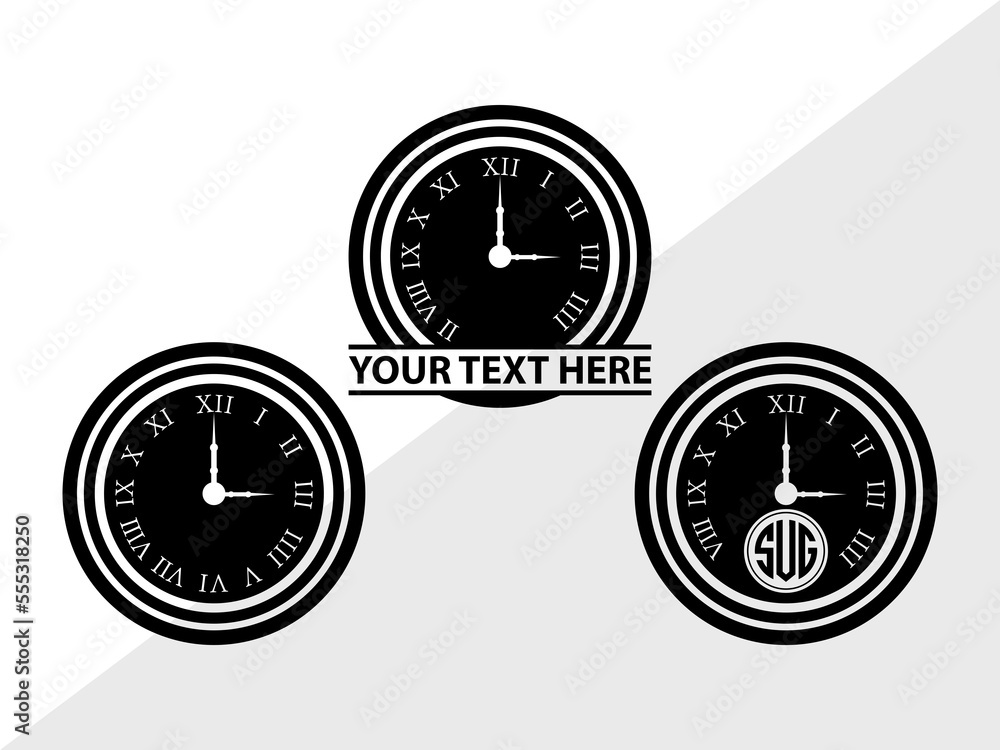 Wall Clock Monogram, Wall Clock Silhouette, Watch Svg, Clock Svg, Clock ...