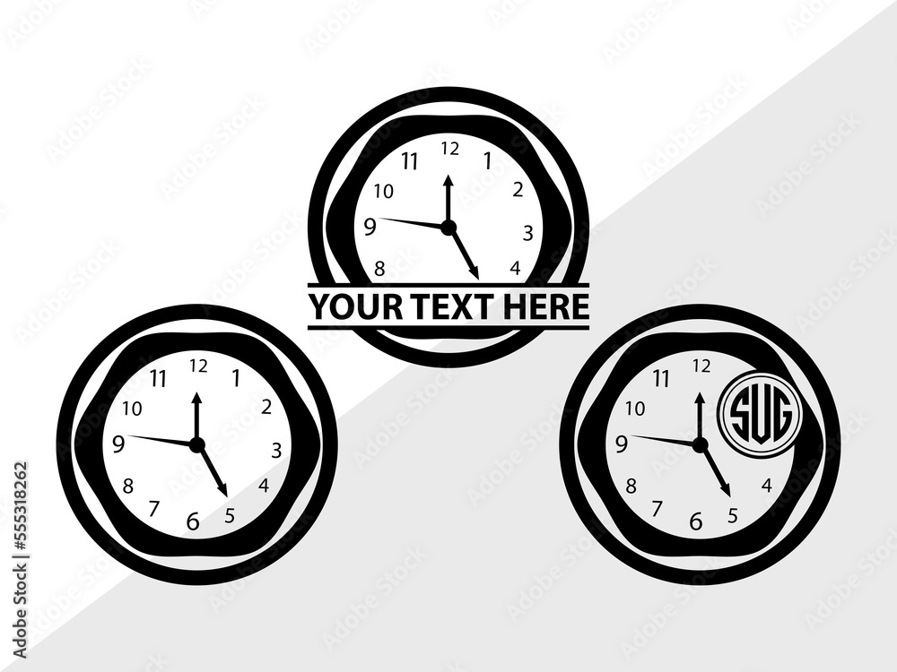 Wall Clock Monogram, Wall Clock Silhouette, Watch Svg, Clock Svg, Clock ...