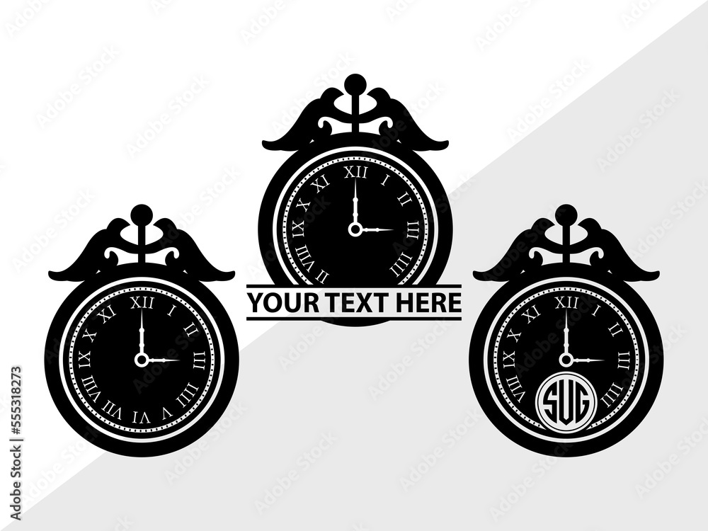 Wall Clock Monogram, Wall Clock Silhouette, Watch Svg, Clock Svg, Clock ...