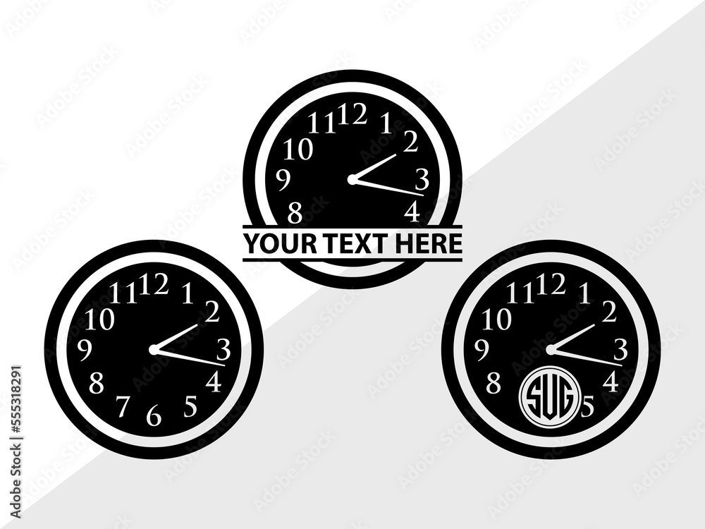 Wall Clock Monogram, Wall Clock Silhouette, Watch Svg, Clock Svg, Clock ...