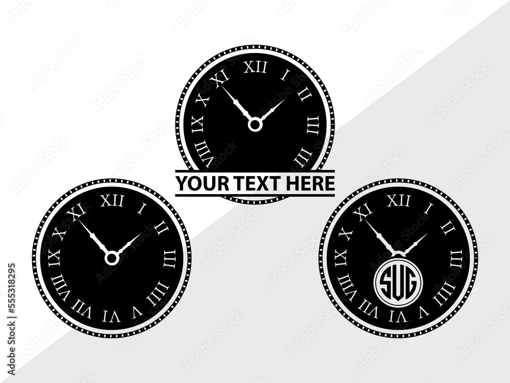 Wall Clock Monogram, Wall Clock Silhouette, Watch Svg, Clock Svg, Clock ...