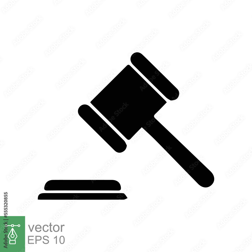 Law icon. Simple flat style. Trial hammer, bid, judge gavel symbol ...