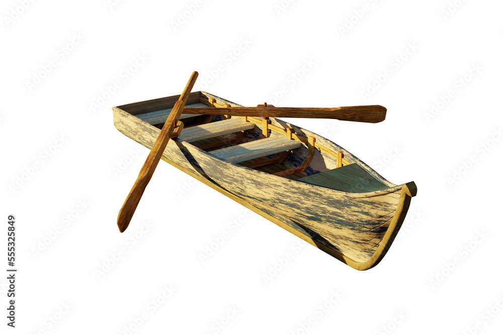 Old boat with oars on transparent background. 3D Render Stock ...