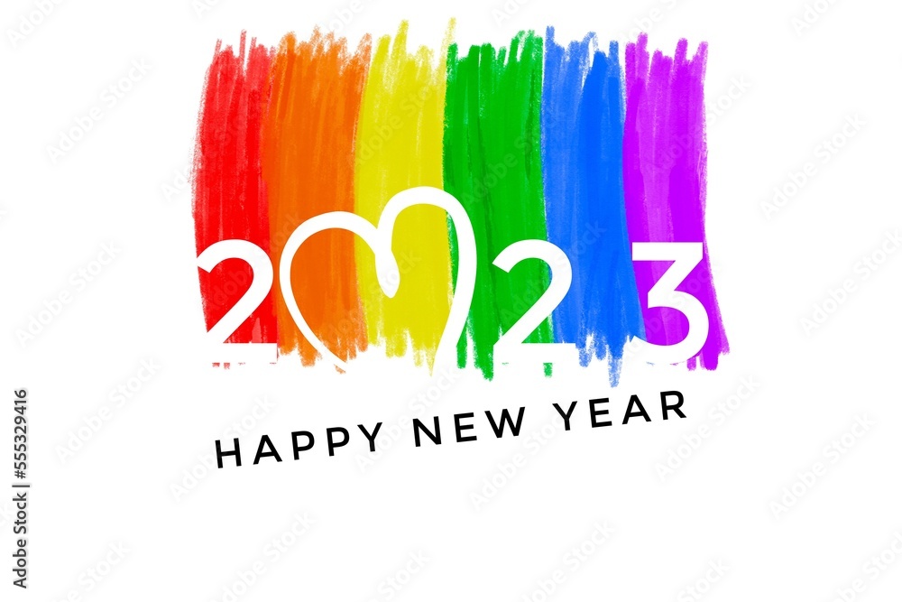 Drawing of rainbow colours with texts happy new year 2023, concept for ...