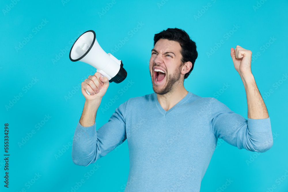 One Funny Expressive Caucasian Handsome Brunet Man Shouting Using ...