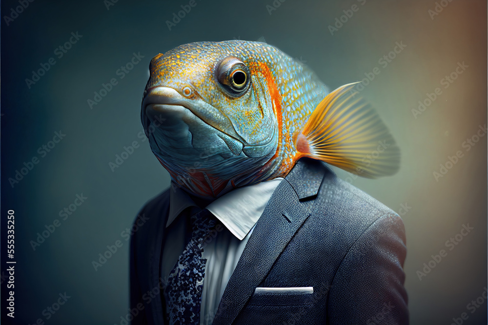 Portrait of fish in a business suit, generative ai Иллюстрация Stock ...