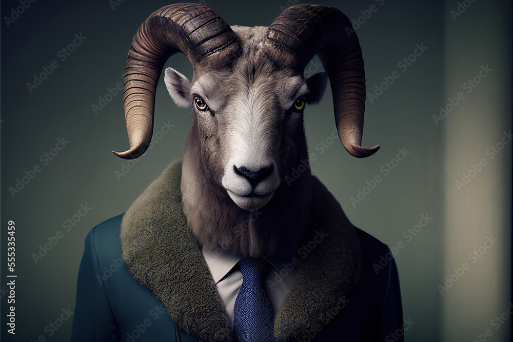 Portrait of ram in a business suit, generative ai Stock Illustration ...