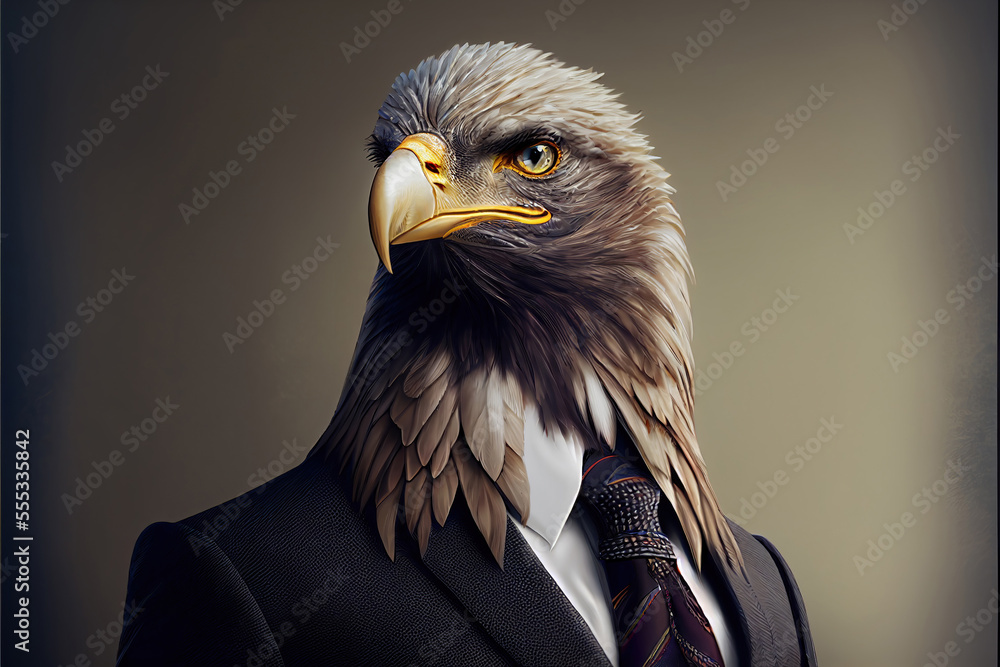 Portrait of Eagle in a business suit, generative ai Stock Illustration ...