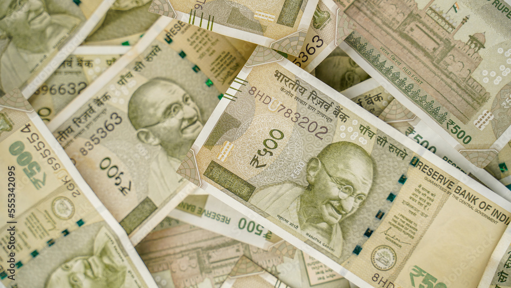 Indian Rupees background, Pile of Indian money cash. Five hundred rupee ...
