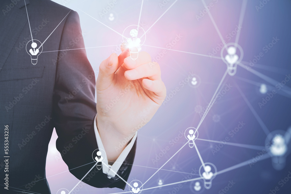 Social networking and interaction concept with businessman hand using ...