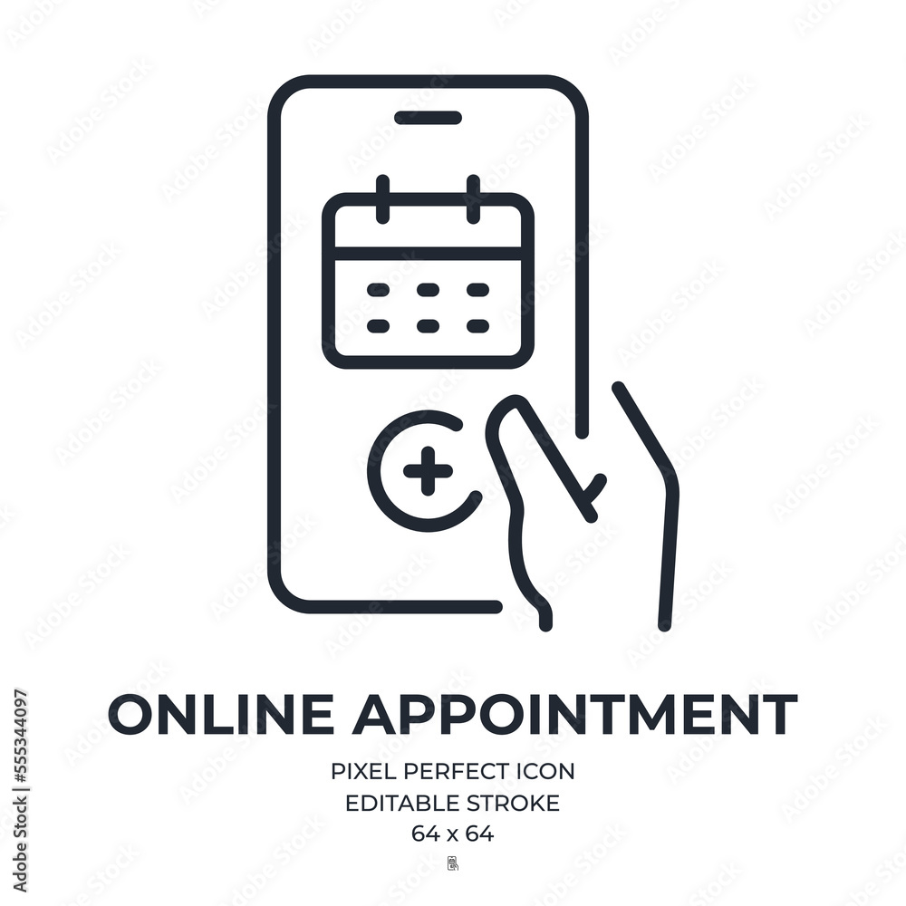 Online appointment editable stroke outline icon isolated on white ...