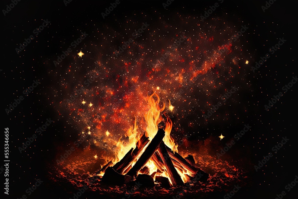 Campfire with a red overlay of flaming sparks. Generative AI Stock ...