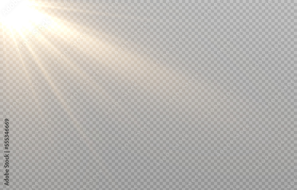 Light, sun on an isolated transparent background. The rays of the sun ...