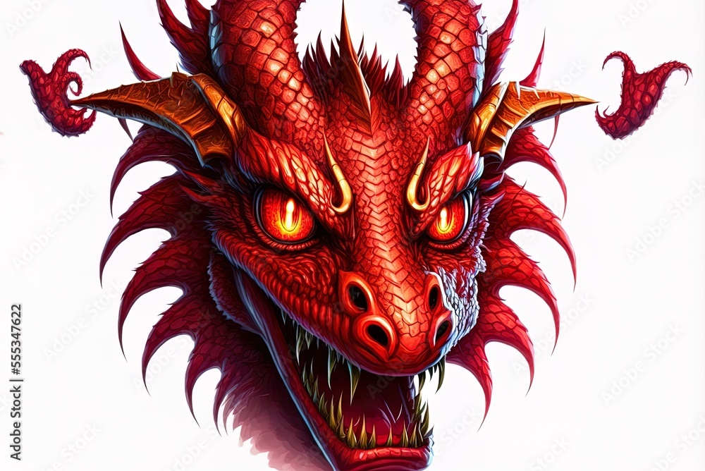 Caricature of a red dragon with fiery eyes, drawn in cartoon style and ...
