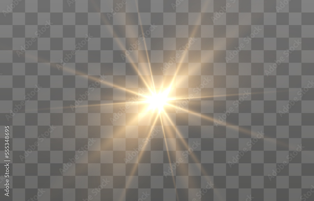 Light, sun on an isolated transparent background. The rays of the sun ...