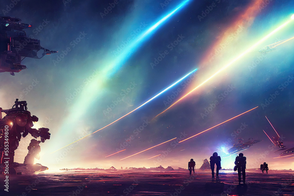Battle robots fighting with laser guns in interstellar war (Generative ...
