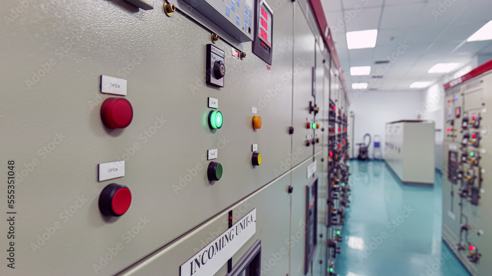 Poster The power control room inside the building has a sizable power ...
