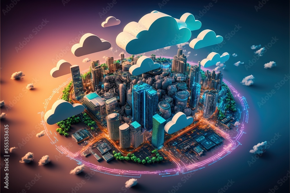 smart city at night, application development concept, smart city ...