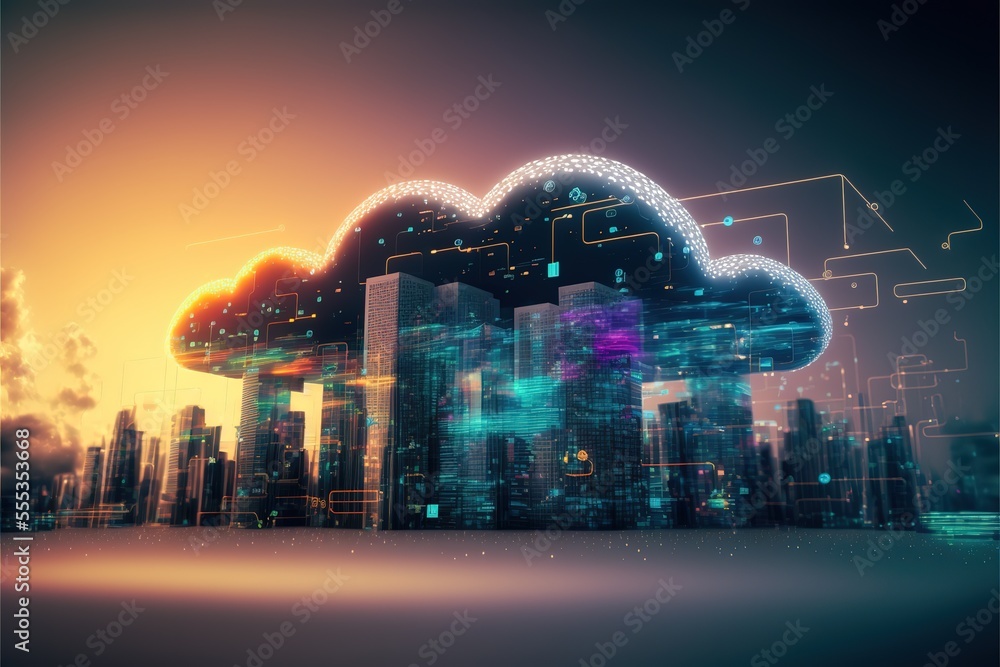 smart city at night, application development concept, smart city ...