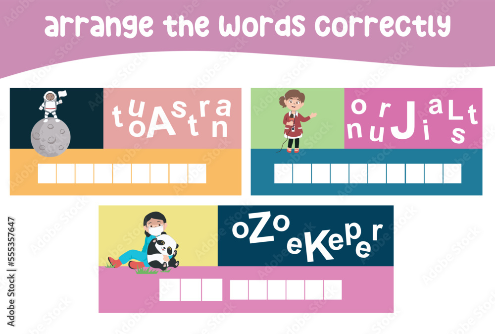 Arrange the jumble words correctly. educational game for kids to learn ...