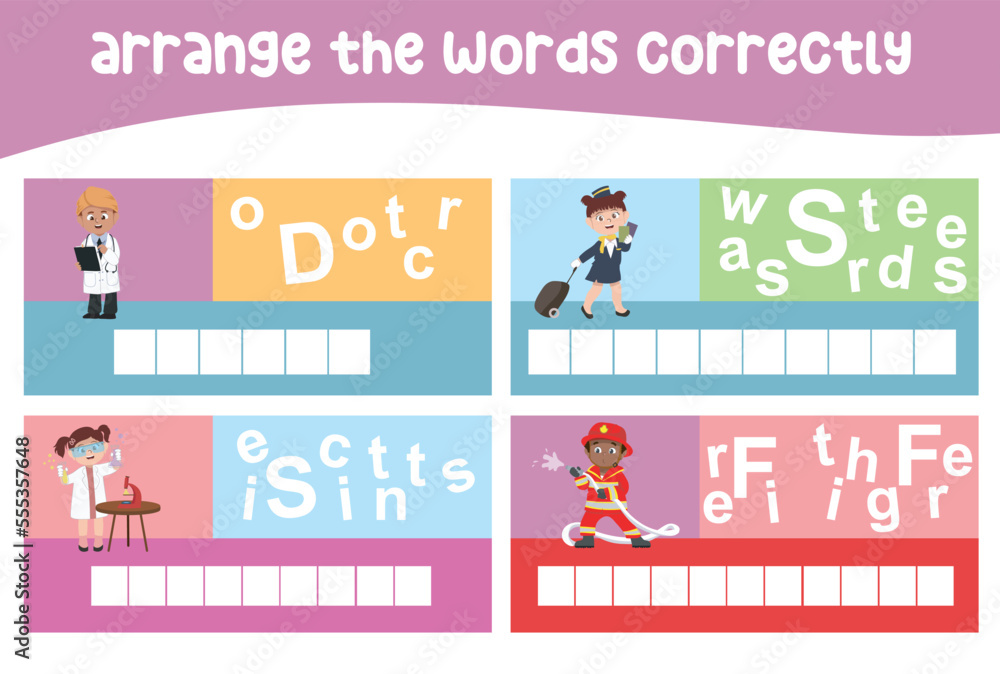 Vektorová grafika „Arrange the jumble words correctly. educational game ...