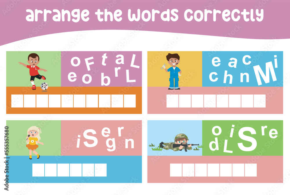 Arrange the jumble words correctly. educational game for kids to learn ...