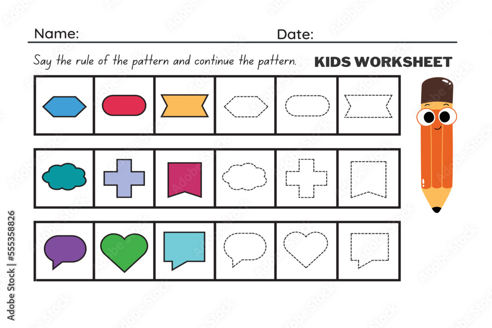 Preschool worksheet trace the shapes and colors. Basic writing and ...