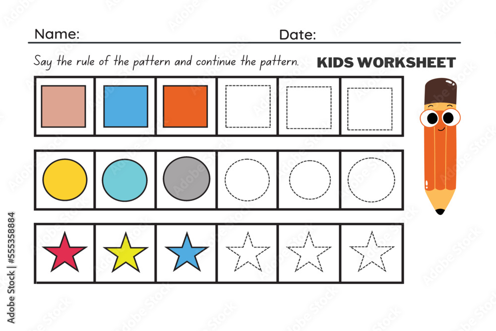 Preschool worksheet trace the shapes and colors. Basic writing and ...