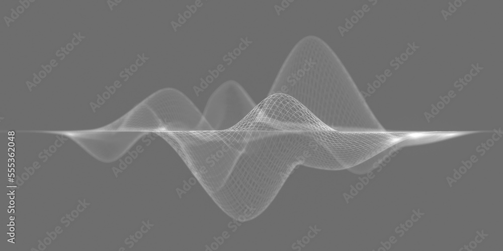 Illustration of abstract white wireframe sound waves, visualization of ...