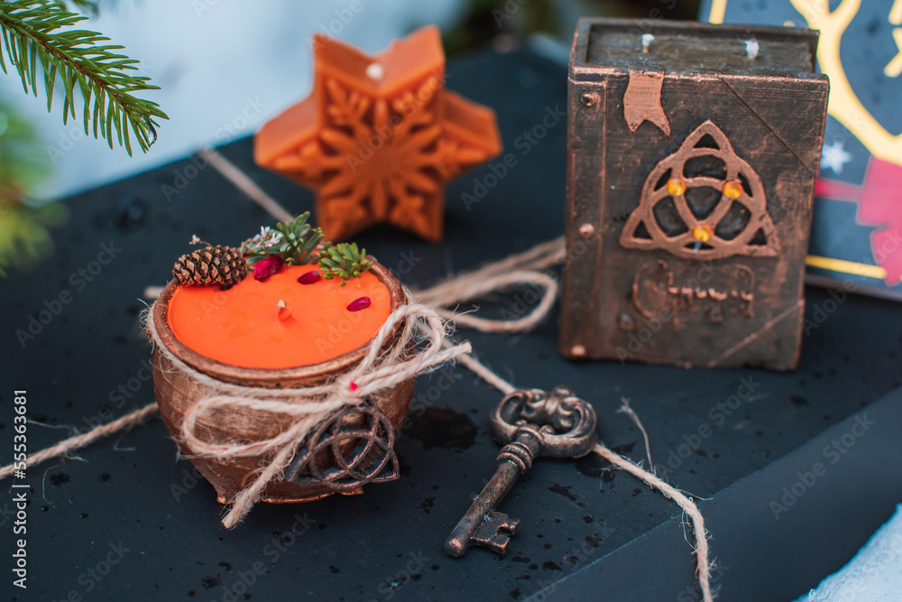 Altar for modern witch. magic candles, wizarding illustration, energy ...