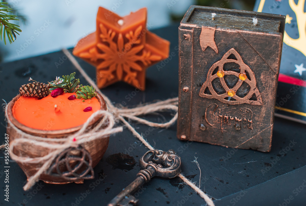 Altar for modern witch. magic candles, wizarding illustration, energy ...