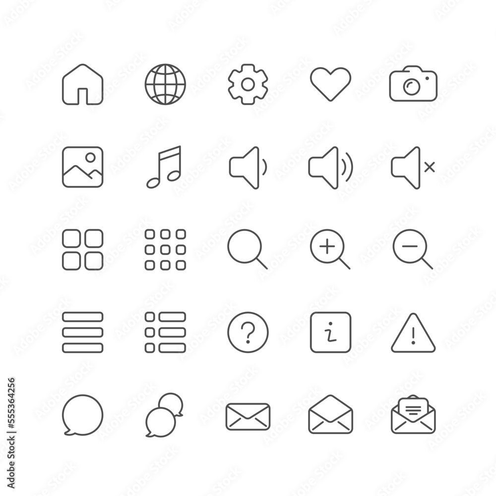 Outline Icon Collection For Ui Vector Thin Line Illustration Set Web