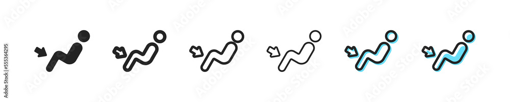 Disabled person set icon. Driver's seat, road sign, parking space ...