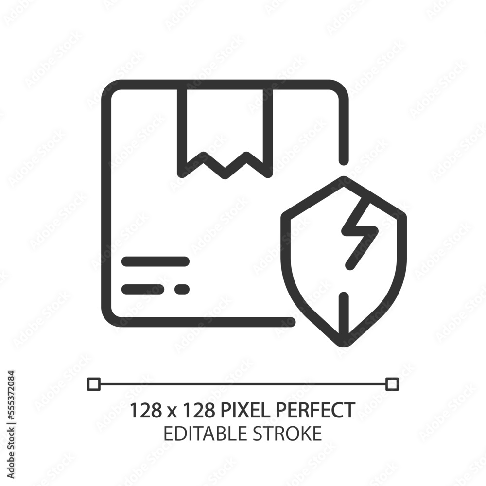 Unprotected parcel pixel perfect linear icon. Order damage. Delivery ...