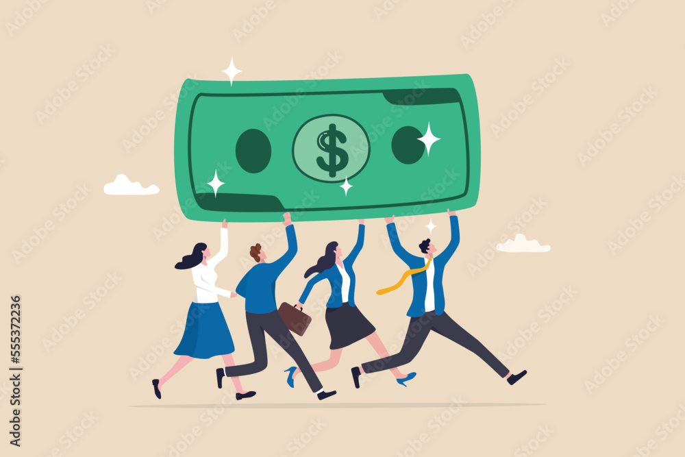 People carry money dollar banknote metaphor of capital, salary or ...