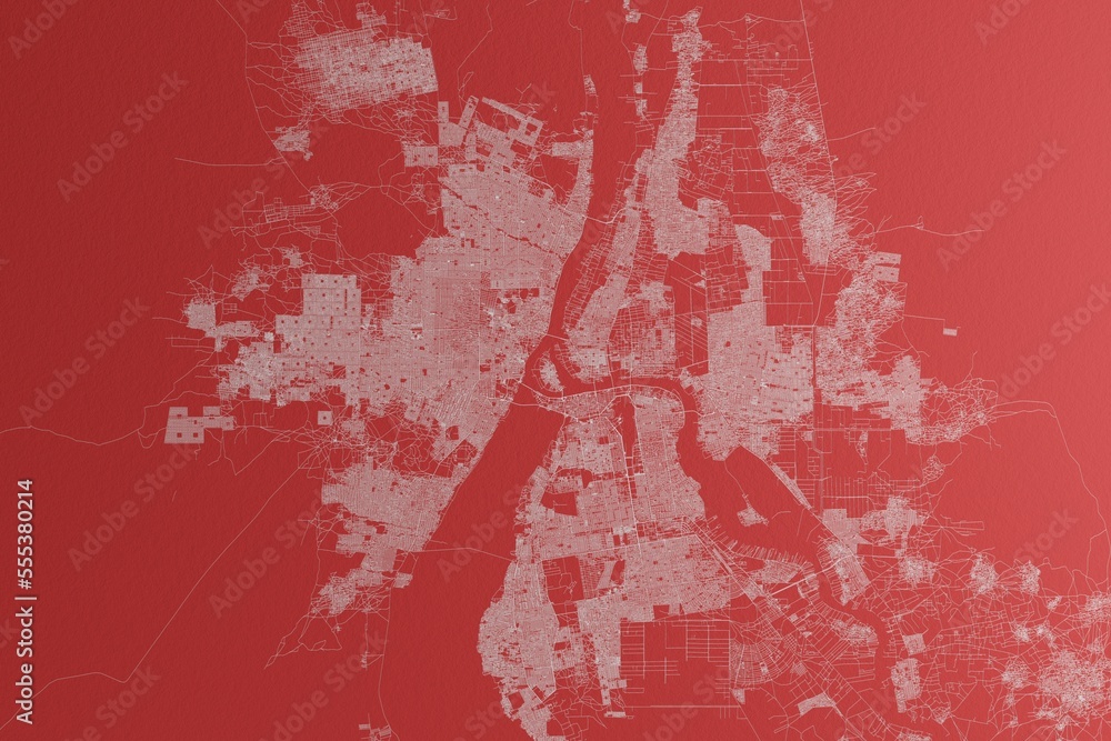 Map of the streets of Khartoum and Omdurman (Sudan) made with white ...