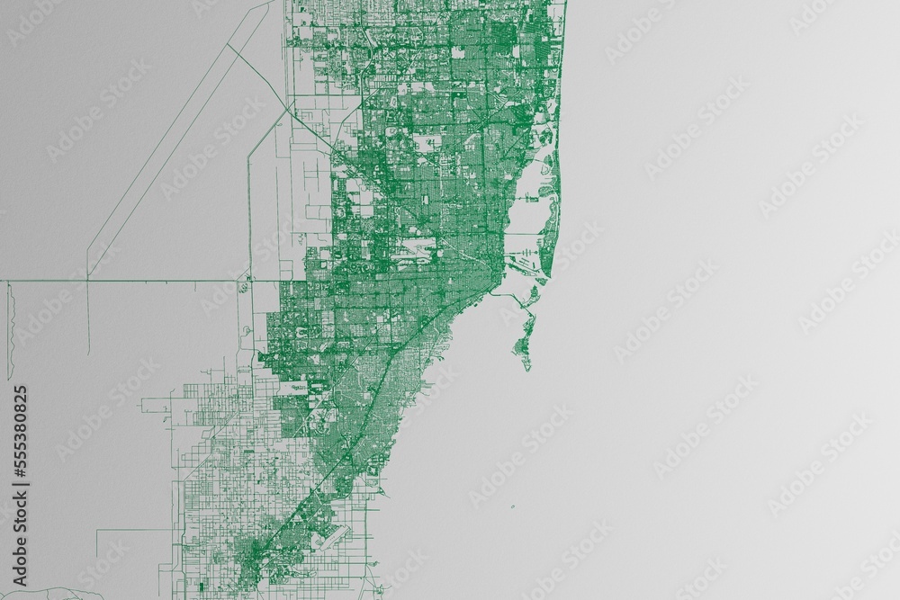 Map of the streets of Miami (Florida, USA) made with green lines on ...