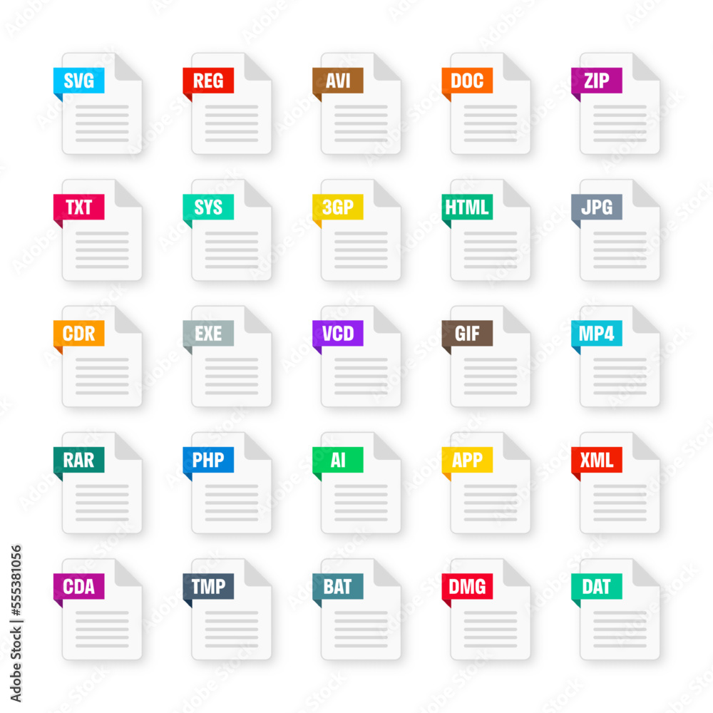 Common System File Formats Document Types And Extensions Flat Style